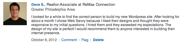 LinkedIn Recommendation Web Savvy Marketing